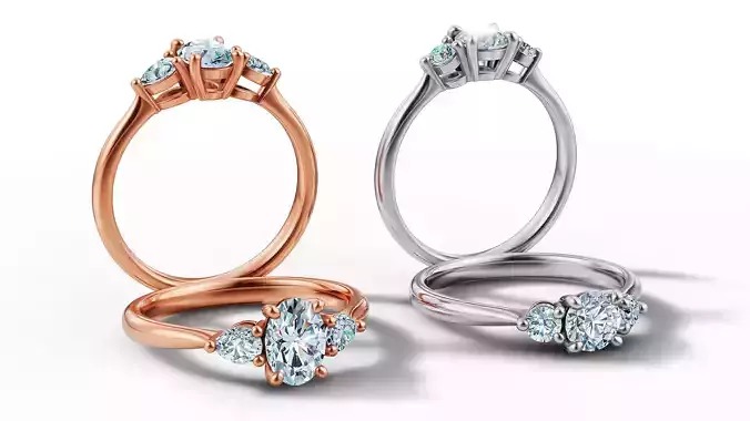 3-Stone Solitaire 2 Rings Engagement Rings Pack2 3D printable | CGTrader