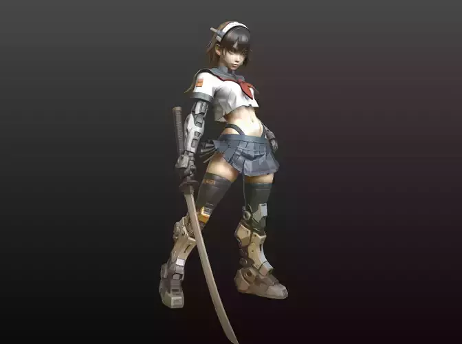 Chibi Anime Cyborg Girl STL Futuristic Cute 3D model 3D printable ...