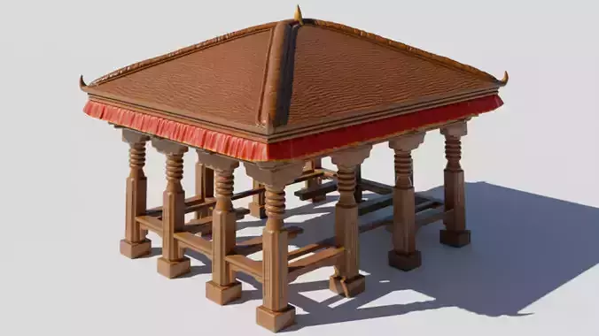 Traditional Wooden Bus Stop Shelter Village Waiting Pavilion 3D 3D ...