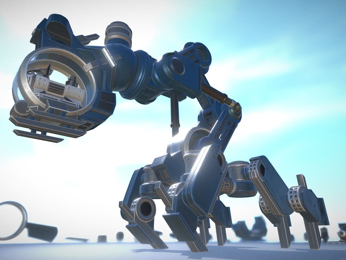 3D model The Walking Mech Neck Blue Version VR / AR / low-poly rigged ...