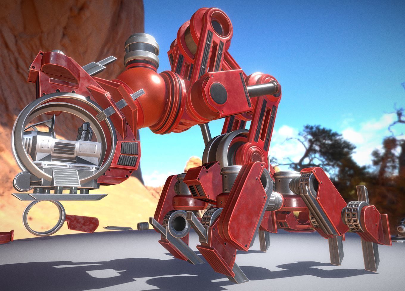 3D model The Walking Mech Neck Red Version VR / AR / low-poly rigged ...