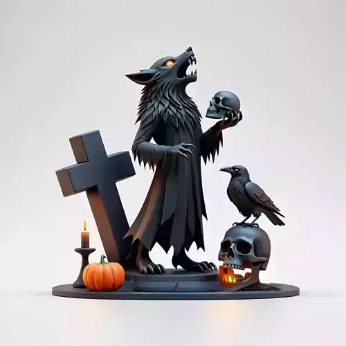 3256Werewolf Howling with Skull Minimalist Statue STL 3D model 3D ...