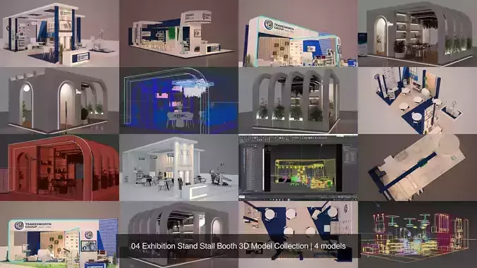 04 Exhibition Stand Stall Booth 3D Model Collection 3D Model Pack ...