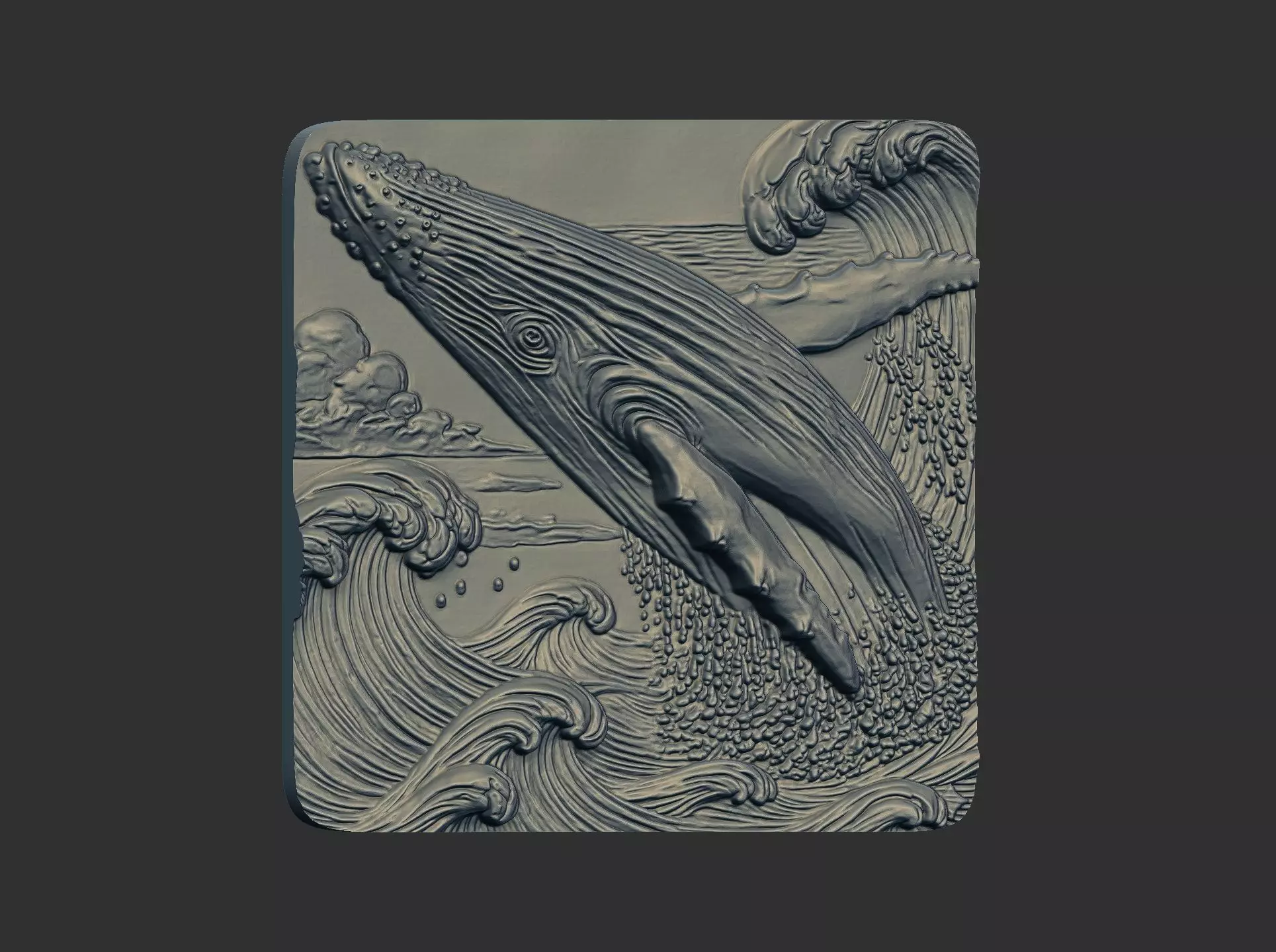 Majestic Humpback Whale Breaching Ocean Waves 3D Relief Carving 3D ...