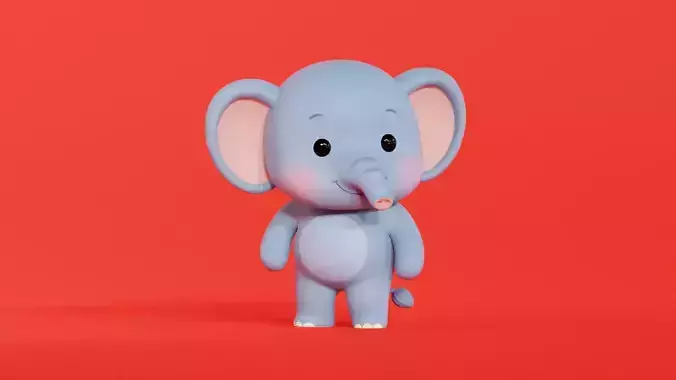 3D model Elephant Cartoon Rigged Animated Character Chibi Kawaii VR ...