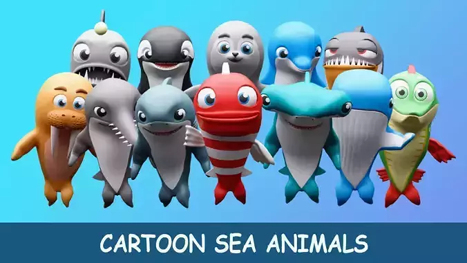 3D model Cartoon character sea animals VR / AR / low-poly | CGTrader