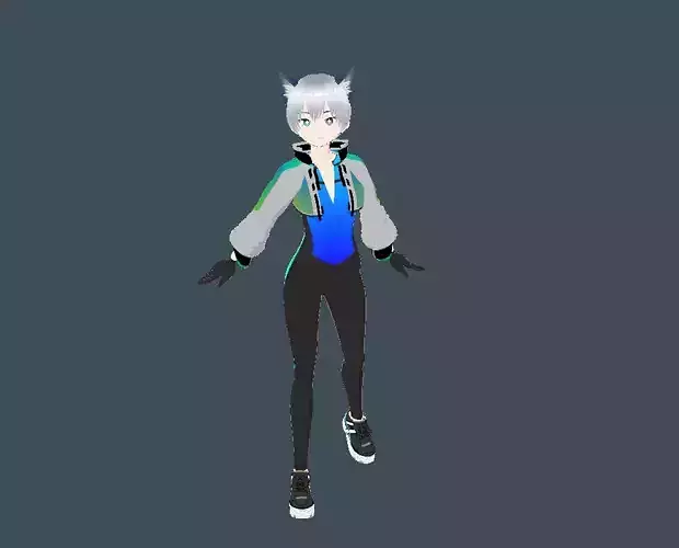 3D model vroid studio cute wolf girl anime 3D character VR / AR / low ...
