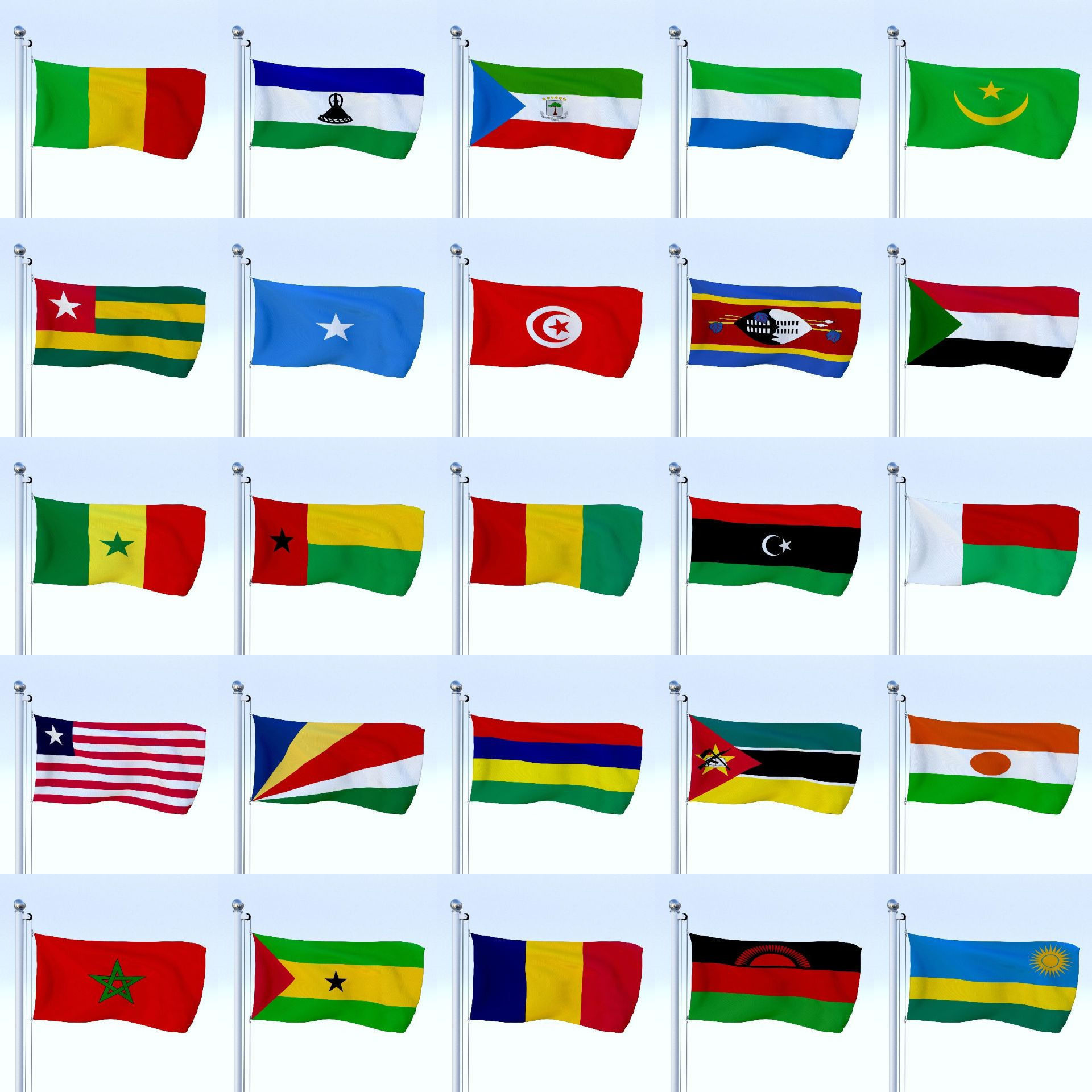 3D model All African Flag Pack VR / AR / low-poly animated | CGTrader