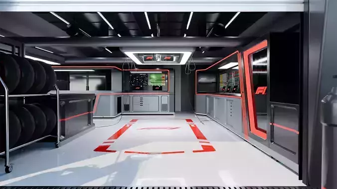 F1 Pitstop Garage 3D model | CGTrader