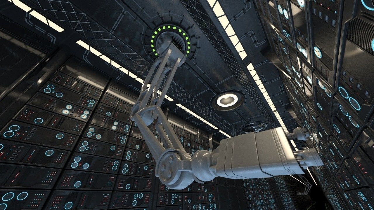 Futuristic sci-fi Server Room with robotic arms Animated 3d 3D model ...