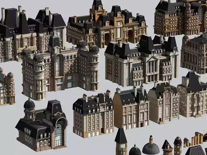 3D model French Chateau Palace Building Pack Modular Architecture VR ...