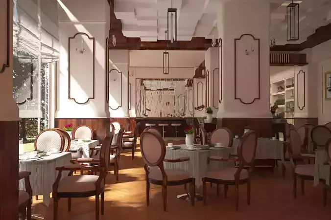L uxury Neoclassical Restaurant and Bar Interior 3D model | CGTrader