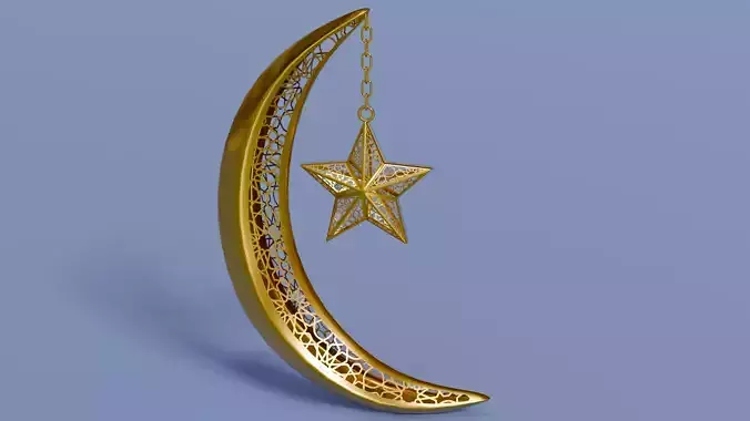Ornate Ramadan Crescent Moon and Star - Islamic Decor PBR Asset 3D ...