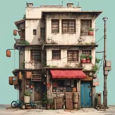 Stylized Japanese Corner Shop Apartment 3D Building 3D model | CGTrader