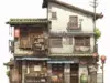 Stylized Japanese Corner Shop Apartment 3D Building 3D model | CGTrader