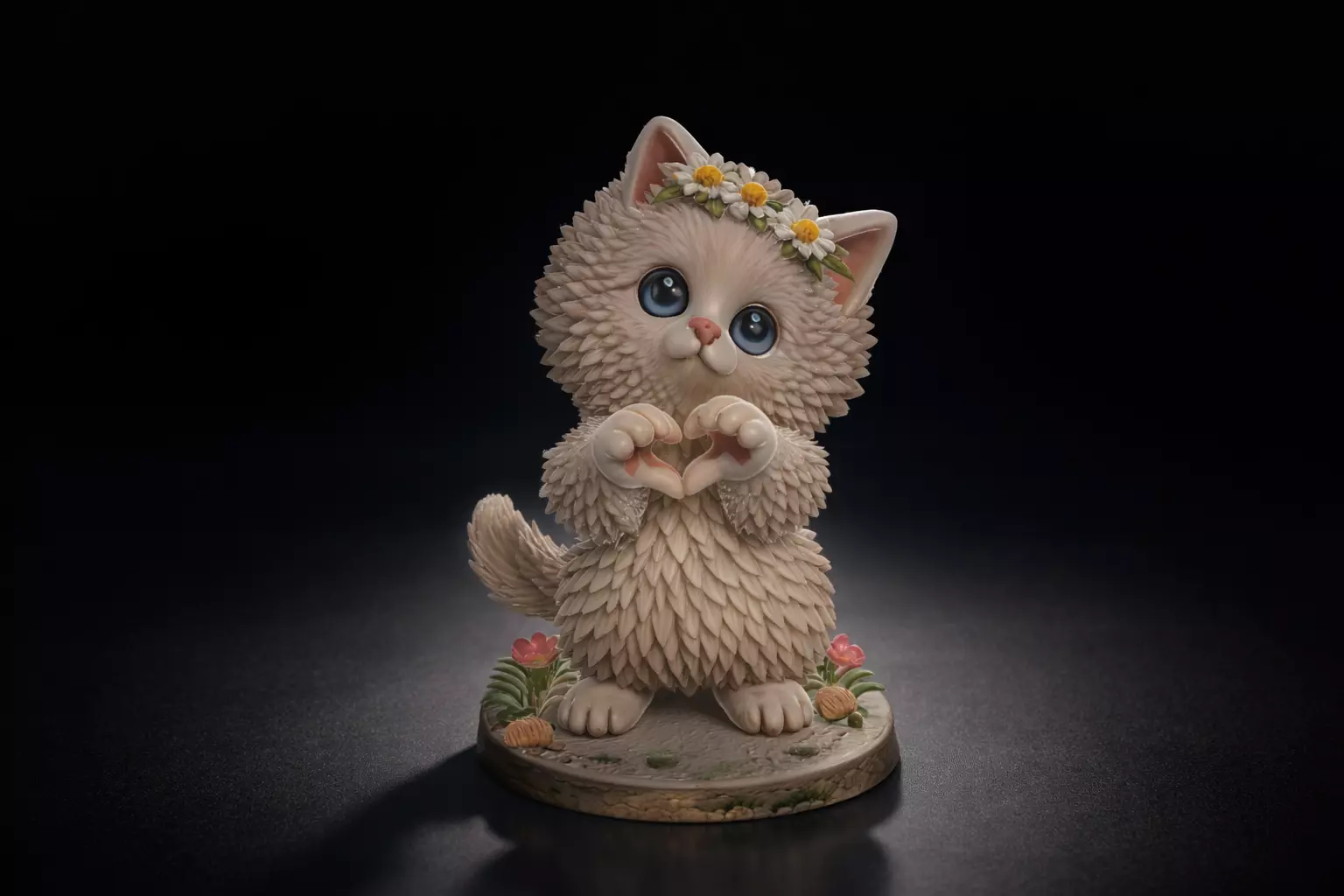 Valentines Day Cute Cat Figurine Heart Cat with Flower Crown 3D model ...