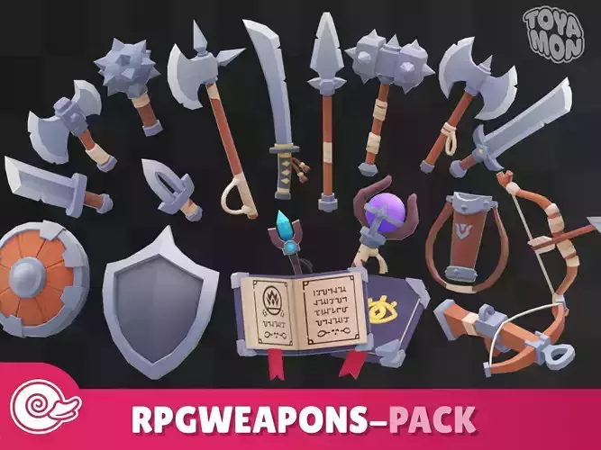 Free Low Poly Fantasy RPG Weapons free VR / AR / low-poly 3D model ...