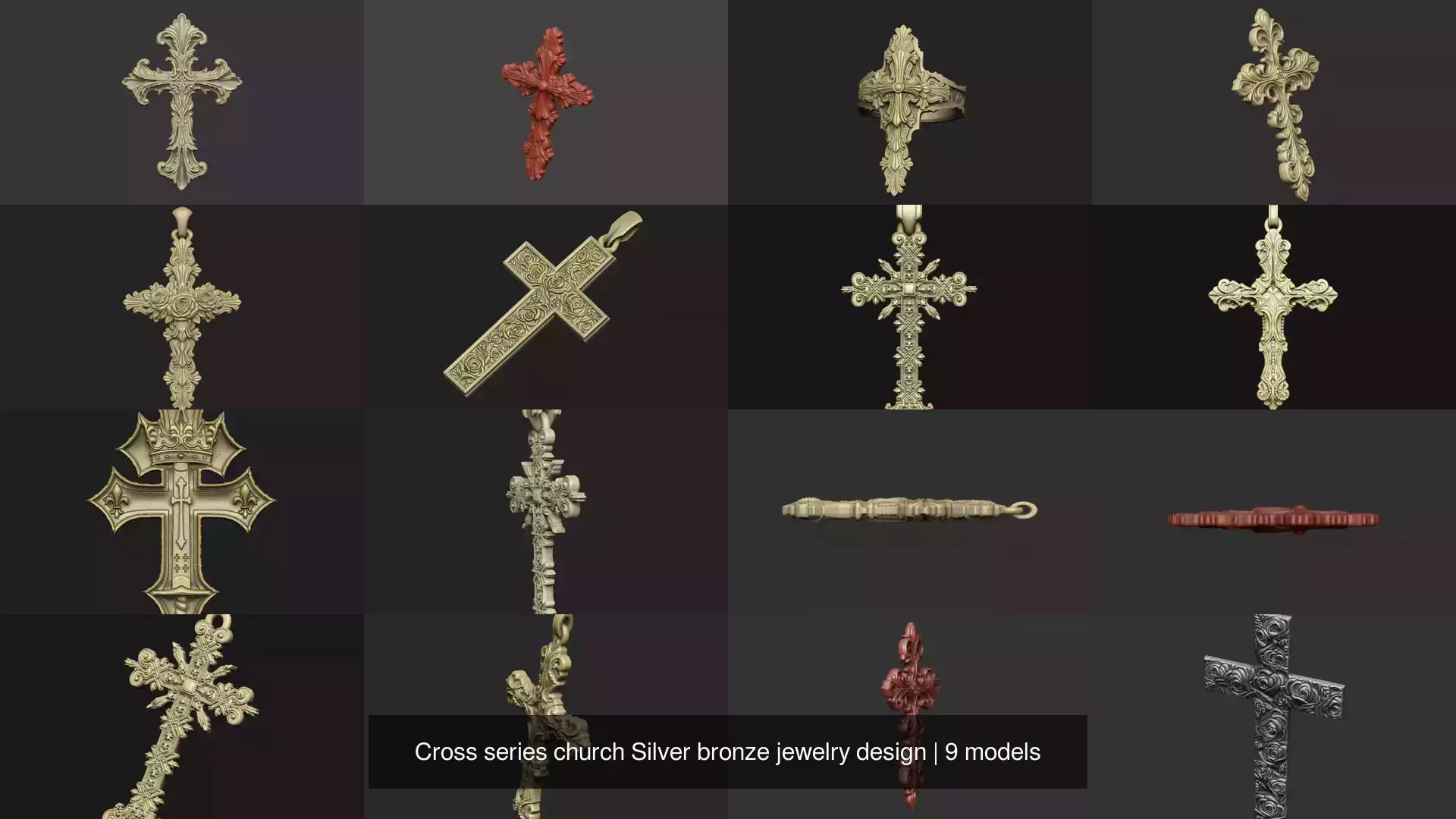 Cross series church Silver bronze jewelry design 3D Model Pack 3D ...