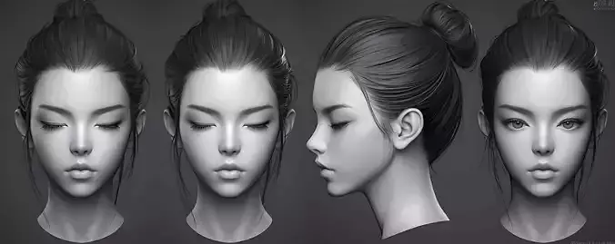 Japan female head girl avatar sculpture detail 14038 3D model | CGTrader