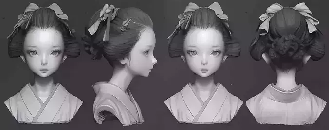 Japan female head girl avatar sculpture detail character 02105 3D model ...
