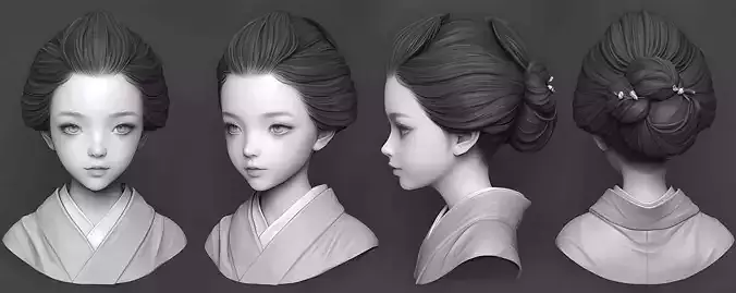 Japan female head girl avatar sculpture detail character 02110 3D model ...