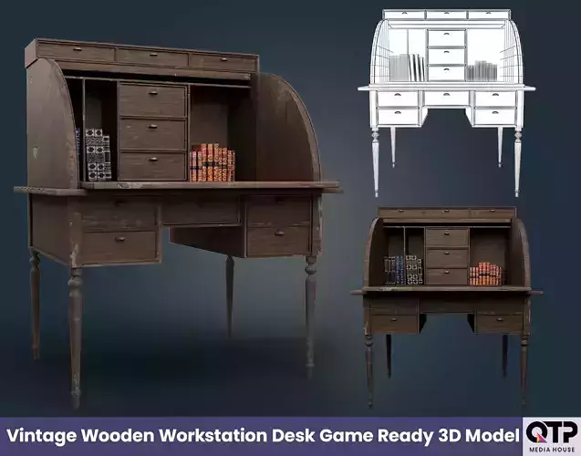 3D model Vintage Wooden Workstation Desk Game Ready 3D Model VR / AR ...