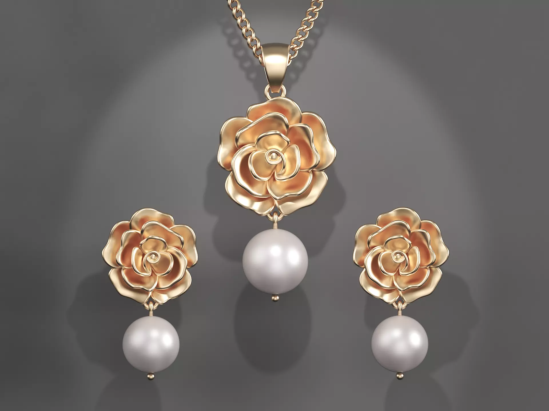Rose Jewelry Set Pendant and Earring 3D Print Model 3D model 3D ...