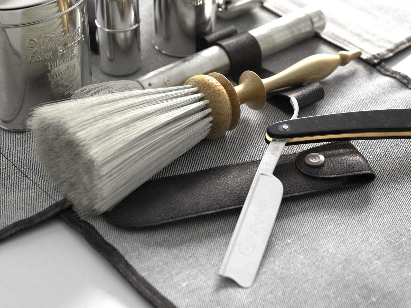 Victorian Mens Grooming Shaving Kit and Straight Razor 3D model | CGTrader