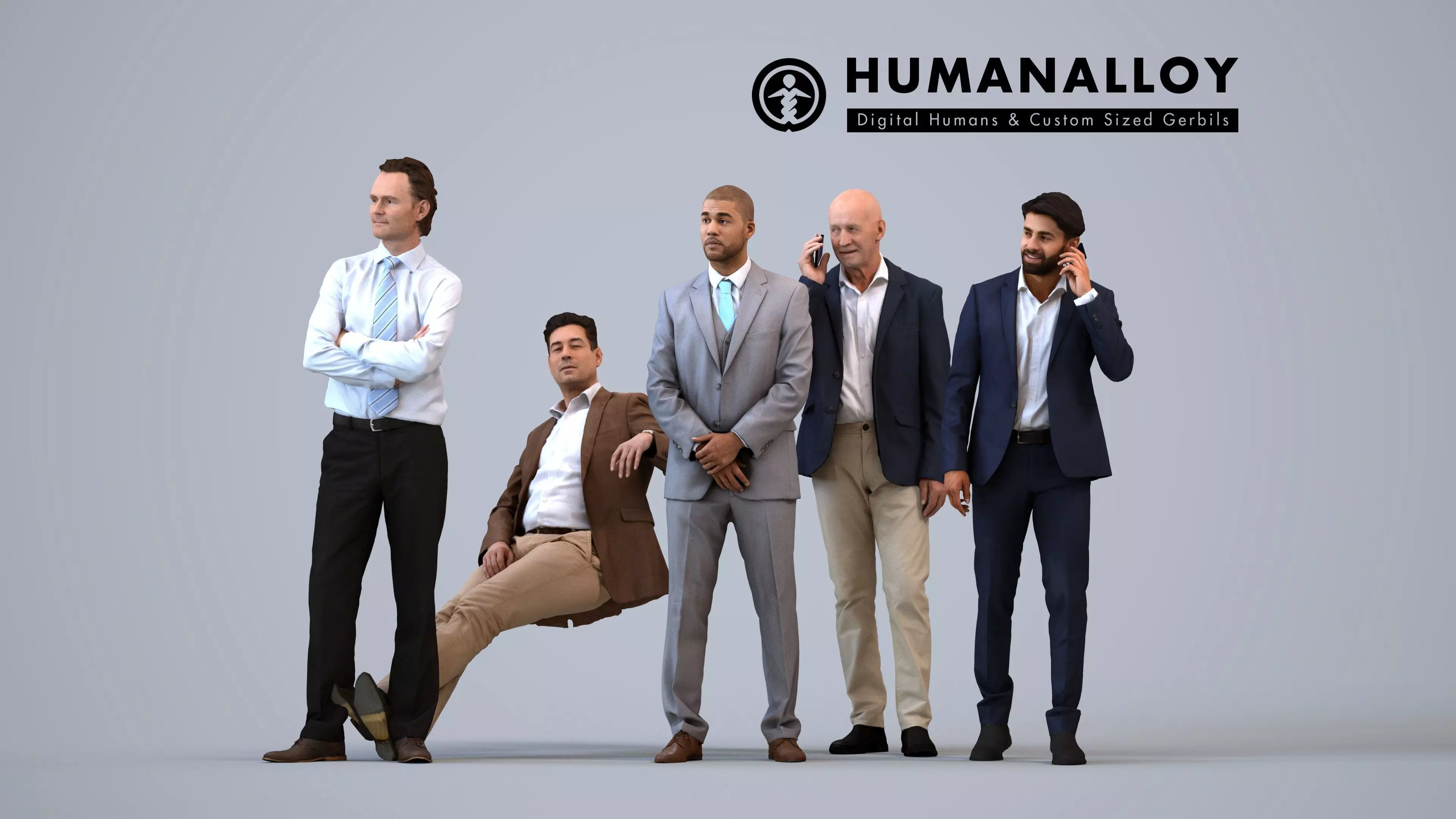Basics0122 - A set containing 5 models of male adults standing 3D model ...