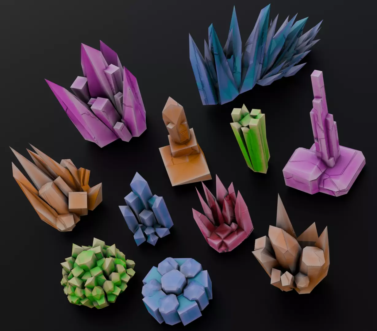 3D model 11 Low Poly Crystal Varieties Pack - 5 Color Variants Each VR ...