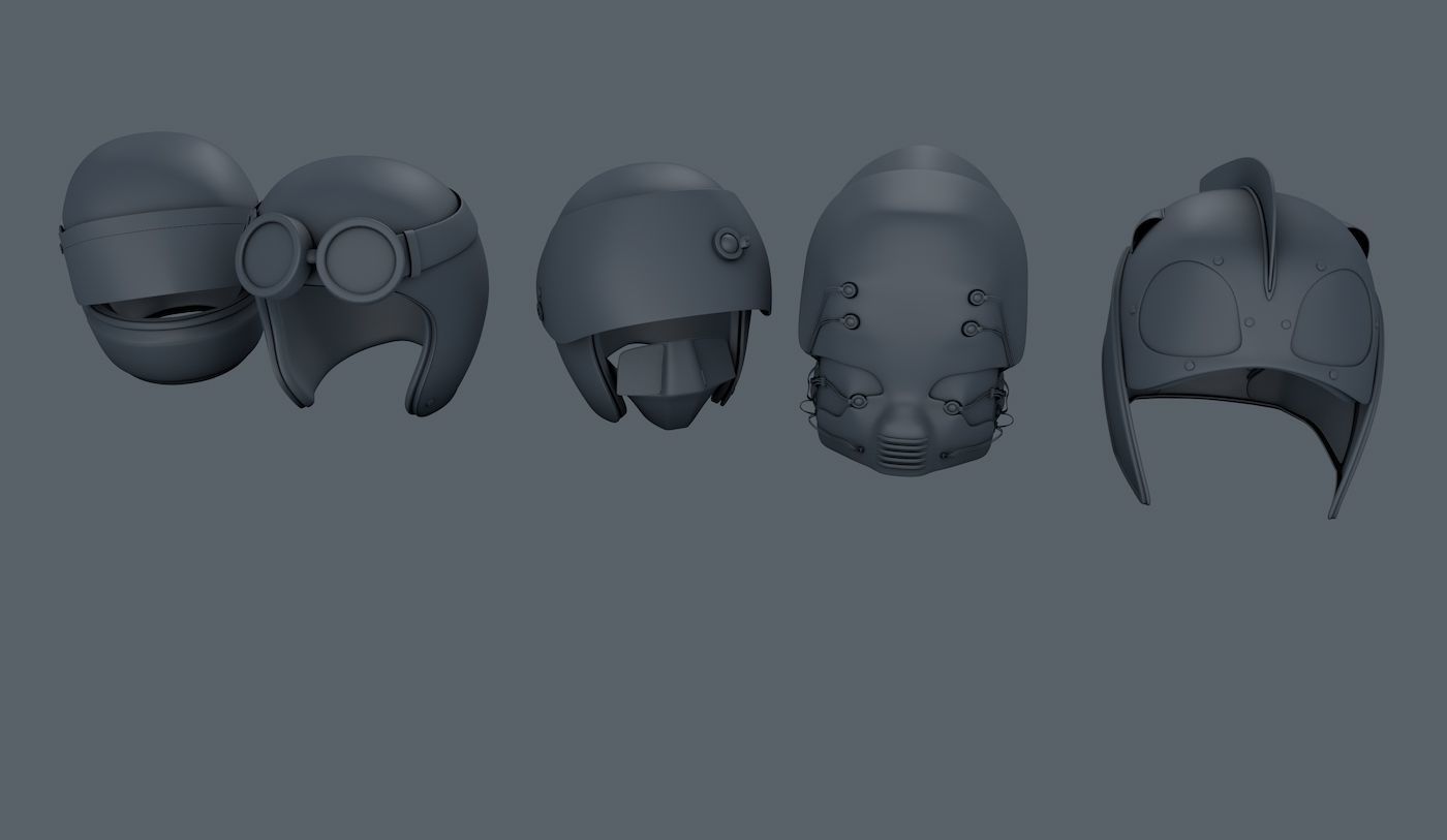 Helmet Set group of different colored helmets 3D model | CGTrader