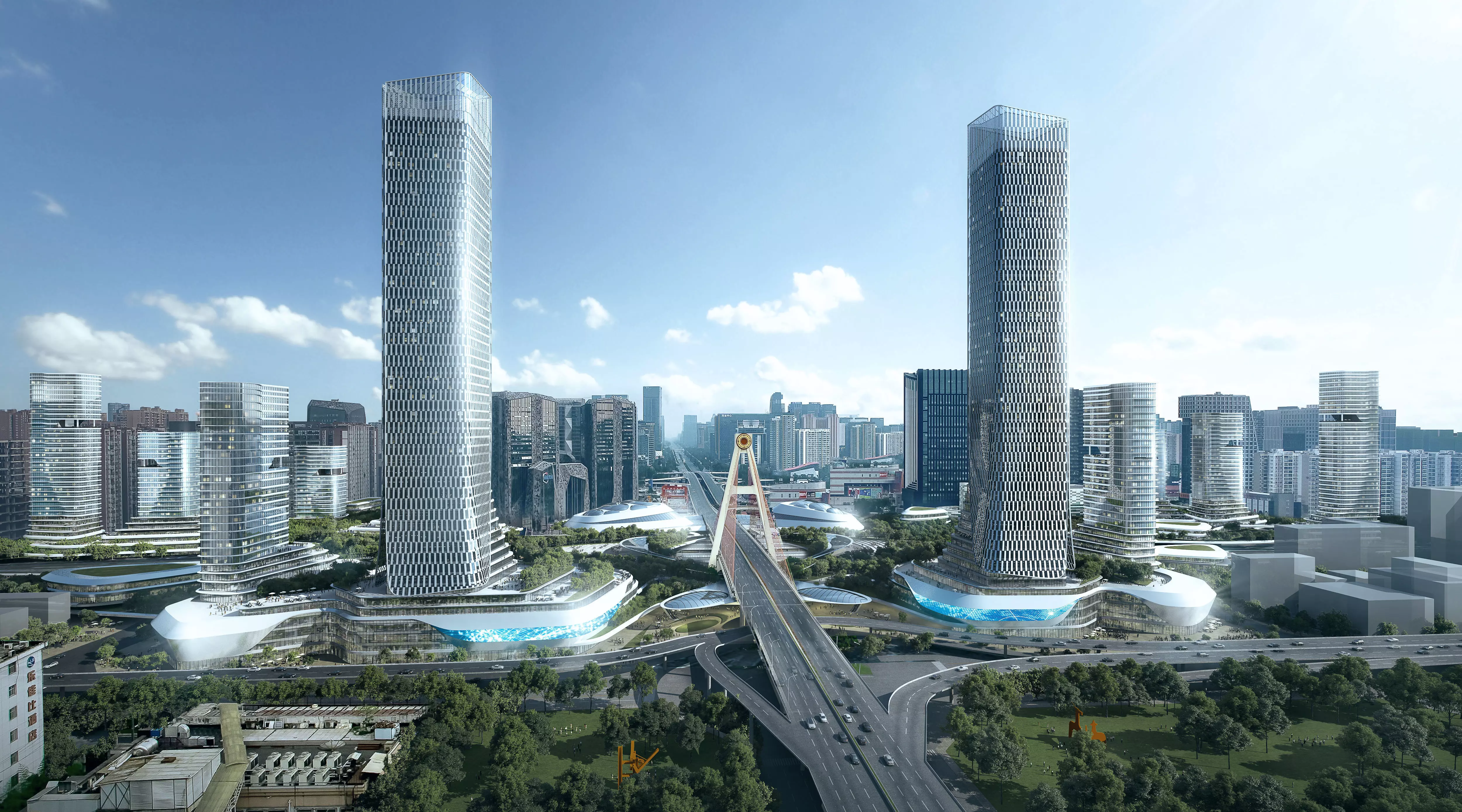 Futuristic Twin Tower Urban Gateway Complex 3D model | CGTrader