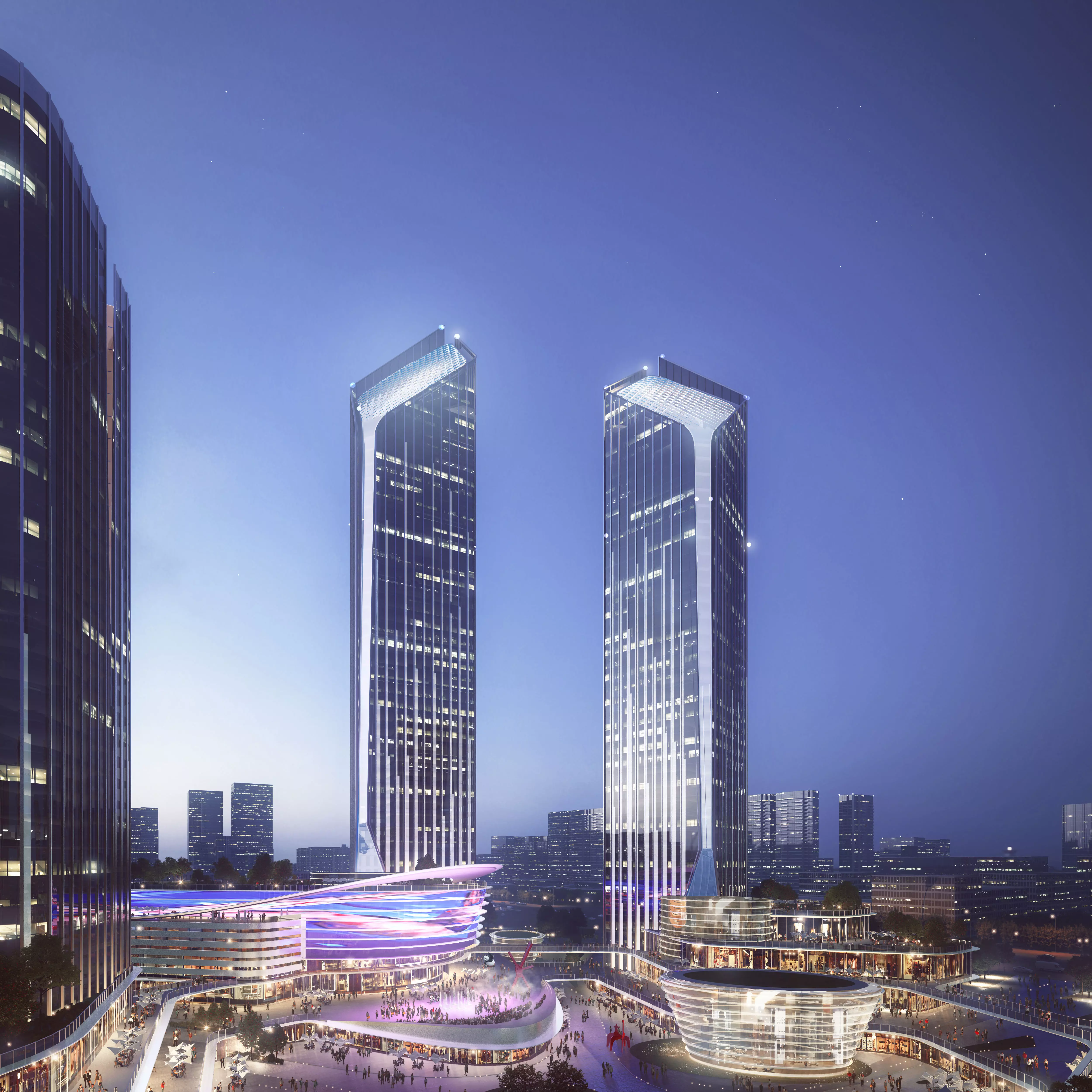 Futuristic Twin Tower Mixed Use Urban Complex 3D model | CGTrader