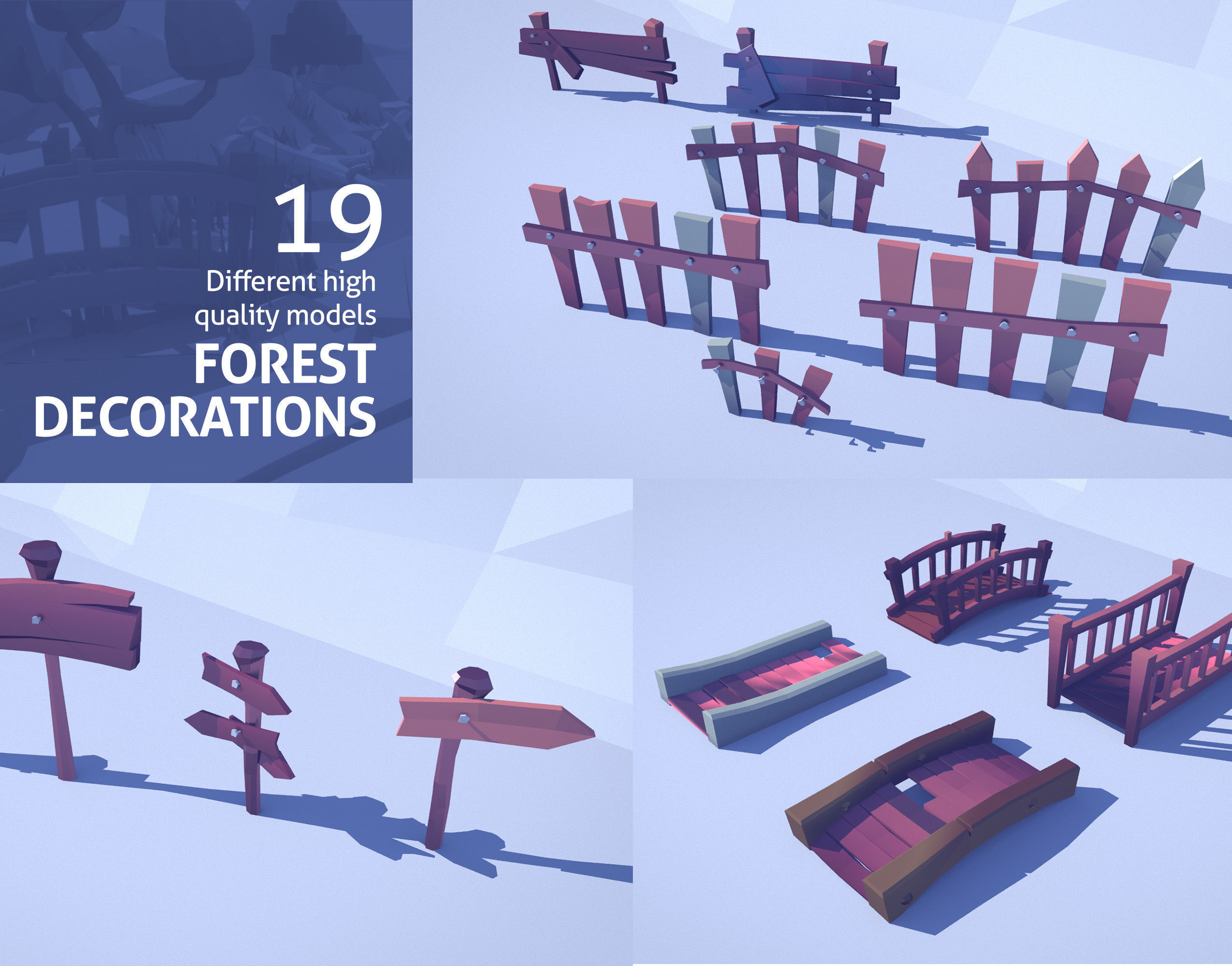 3D model Cartoon Low Poly Forest Decorations VR / AR / low-poly | CGTrader
