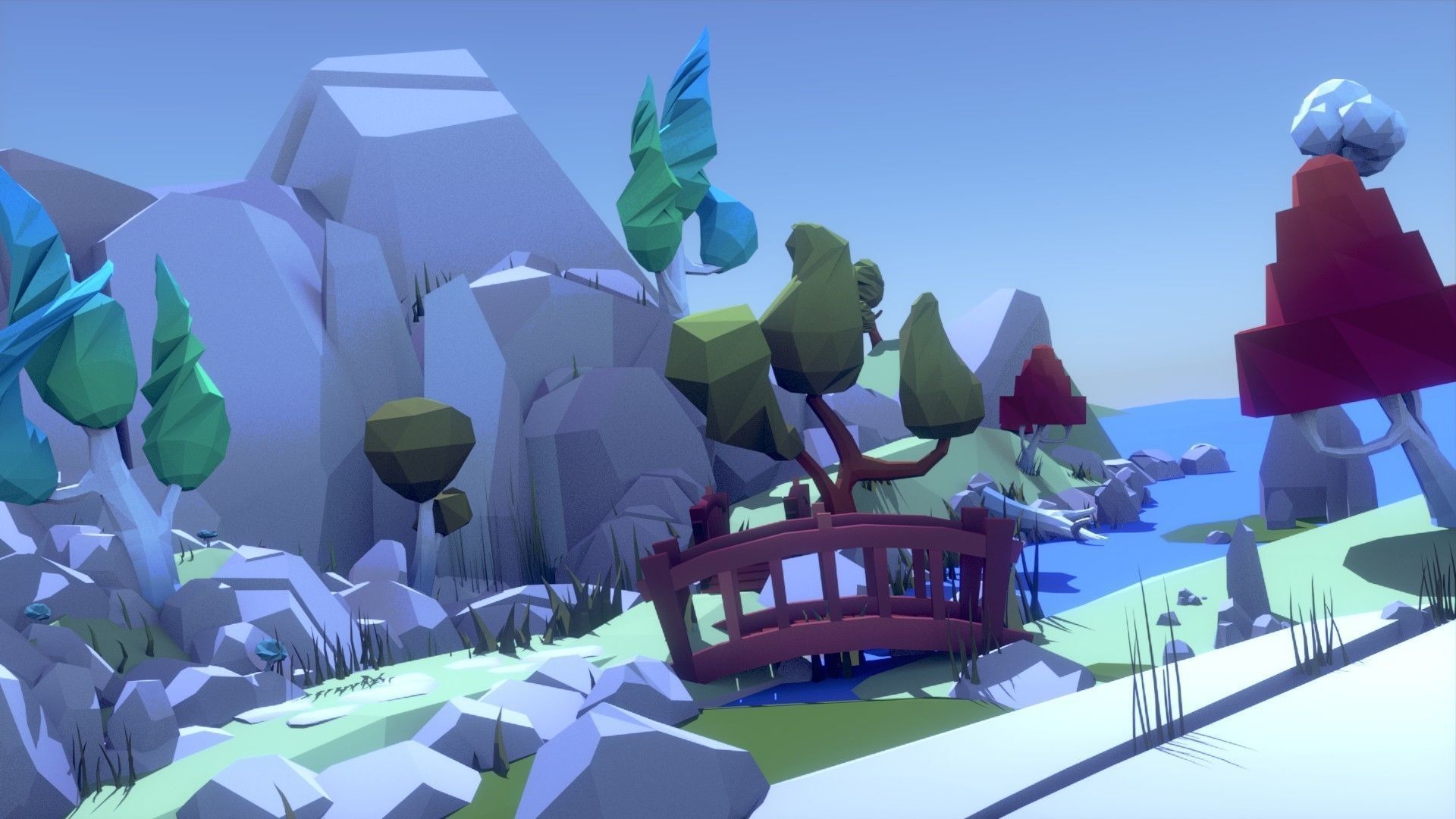 Low Poly Bridges Set wooden bridge free VR / AR / low-poly 3D model ...