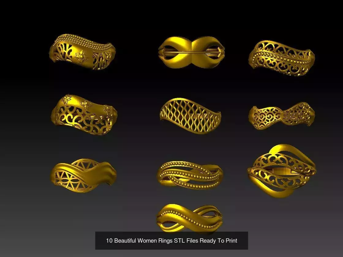 20 Beautiful Women Rings STL Files Ready To Print 3D Model Pack 3D ...