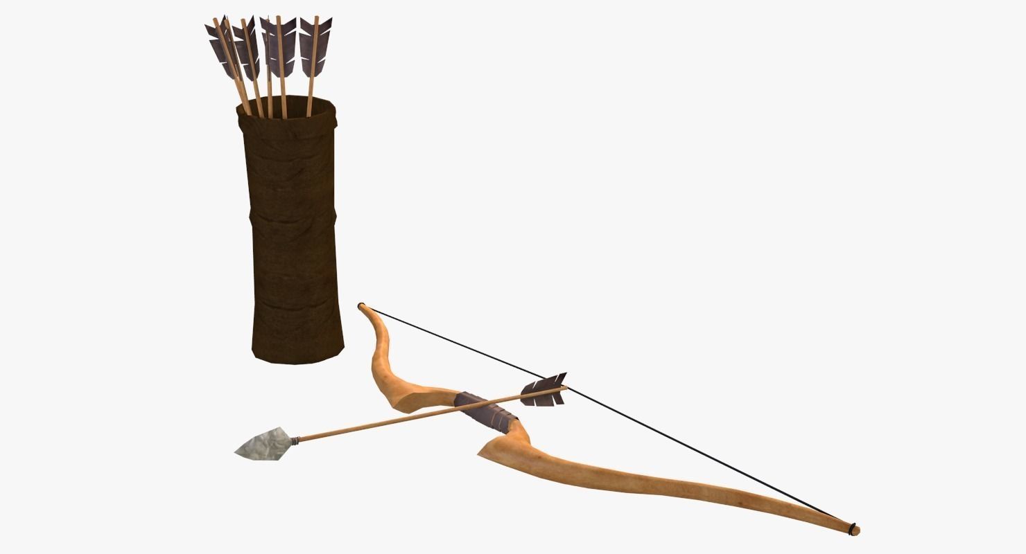 3D model Low poly arrow quiver and bow VR / AR / low-poly rigged ...