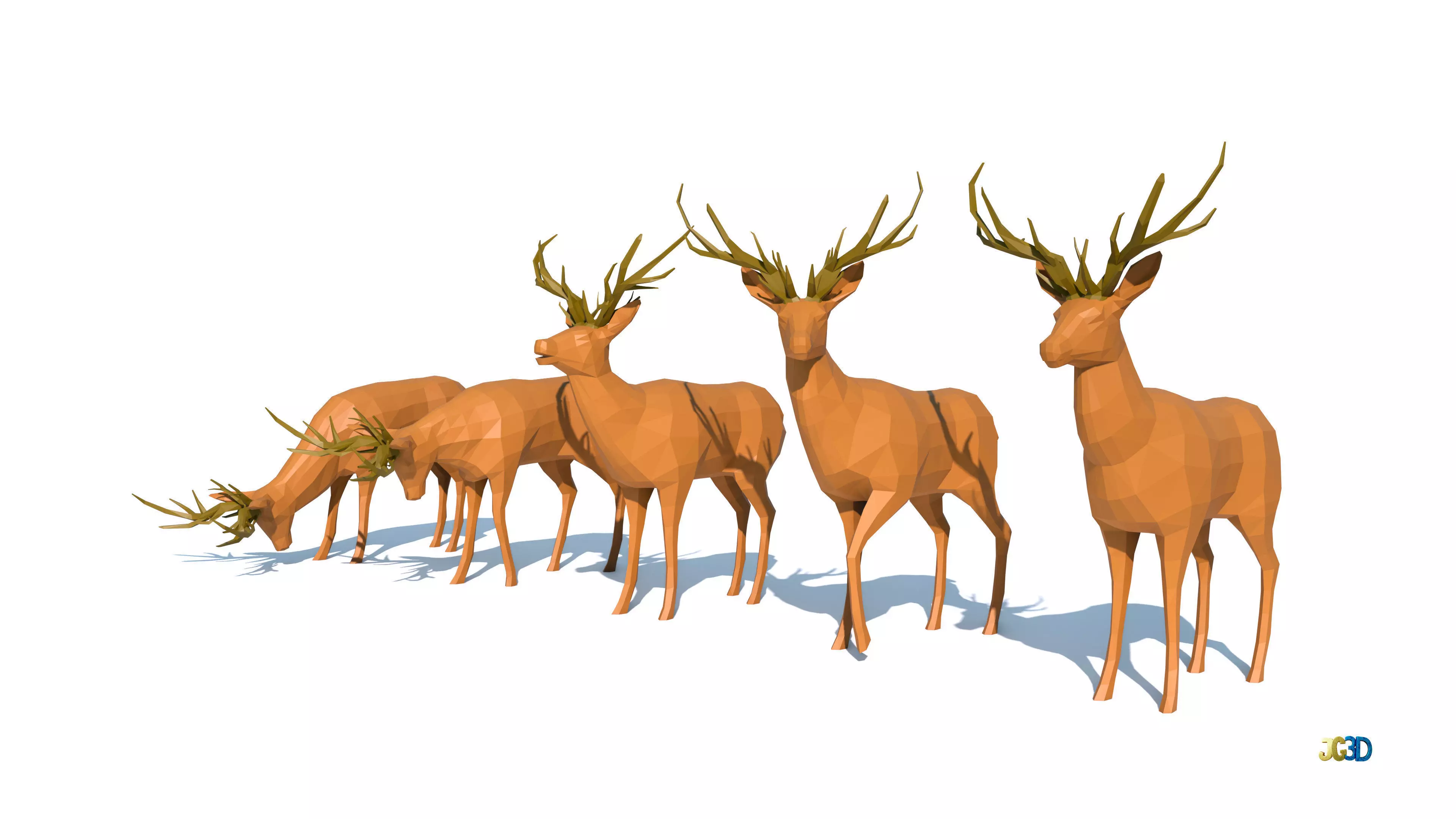 3D model Low Poly Red Deer with 5 poses VR / AR / low-poly | CGTrader