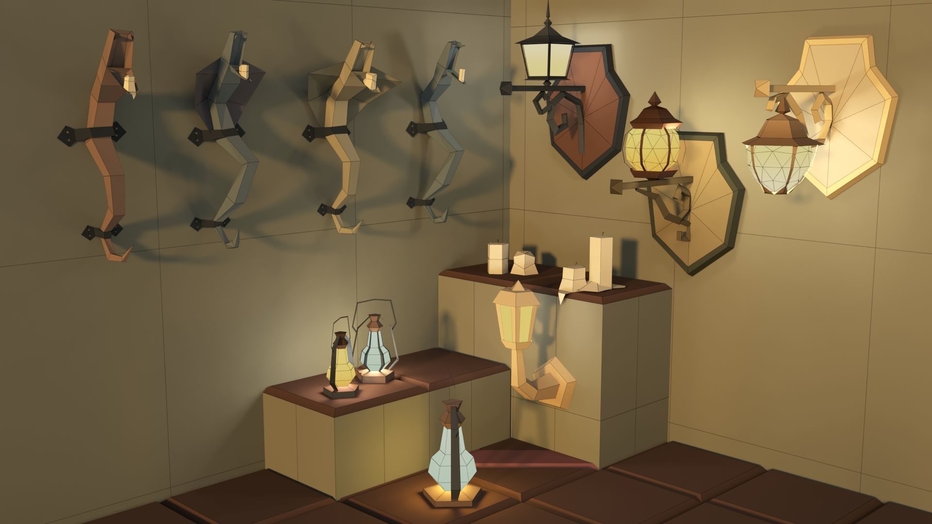 3D model Low Poly Lantern props Pack VR / AR / low-poly | CGTrader