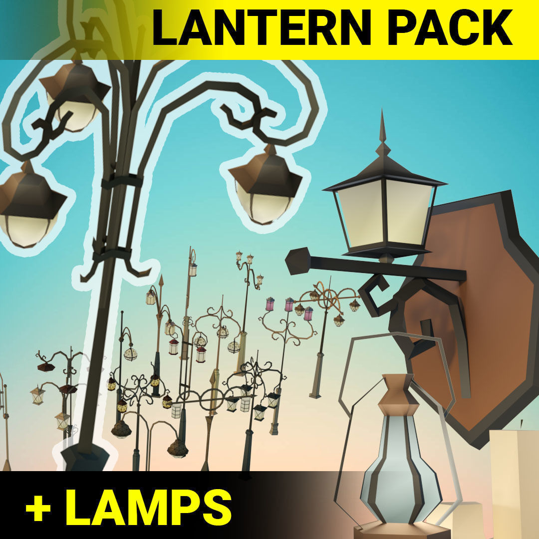 3D model Low Poly Lantern props Pack VR / AR / low-poly | CGTrader