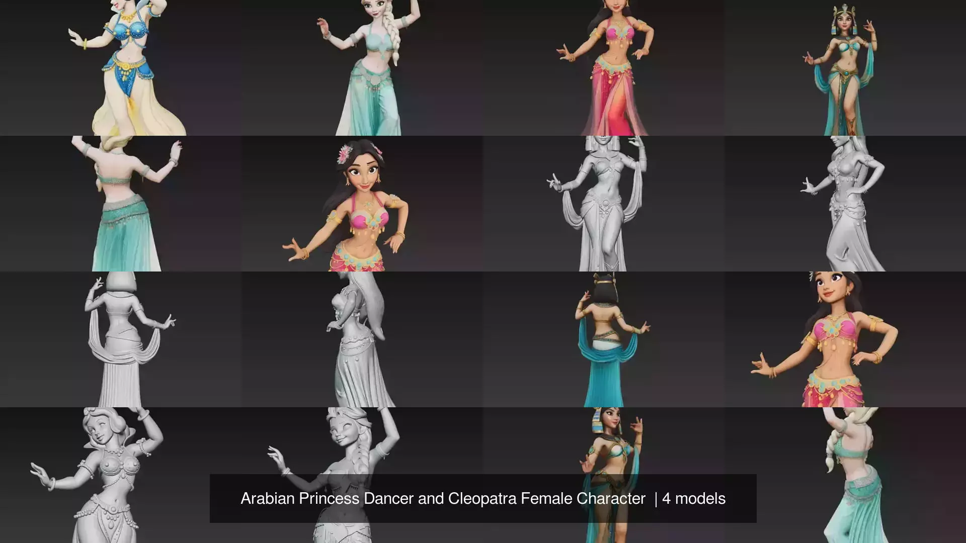 Arabian Princess Dancer and Cleopatra Female Character 3D Model Pack 3D ...