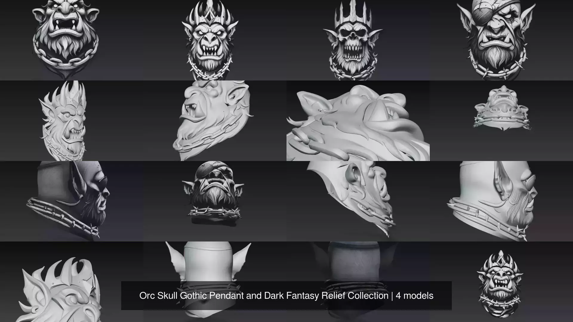 Orc Skull Gothic Pendant and Dark Fantasy Relief Collection 3D Model ...