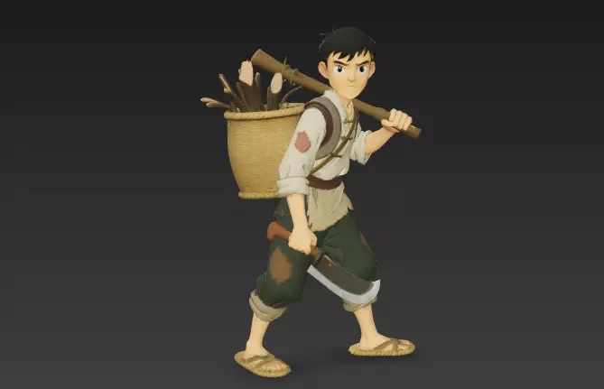 Ancient Chinese scene A poor boy chopping firewood 5 3D model | CGTrader