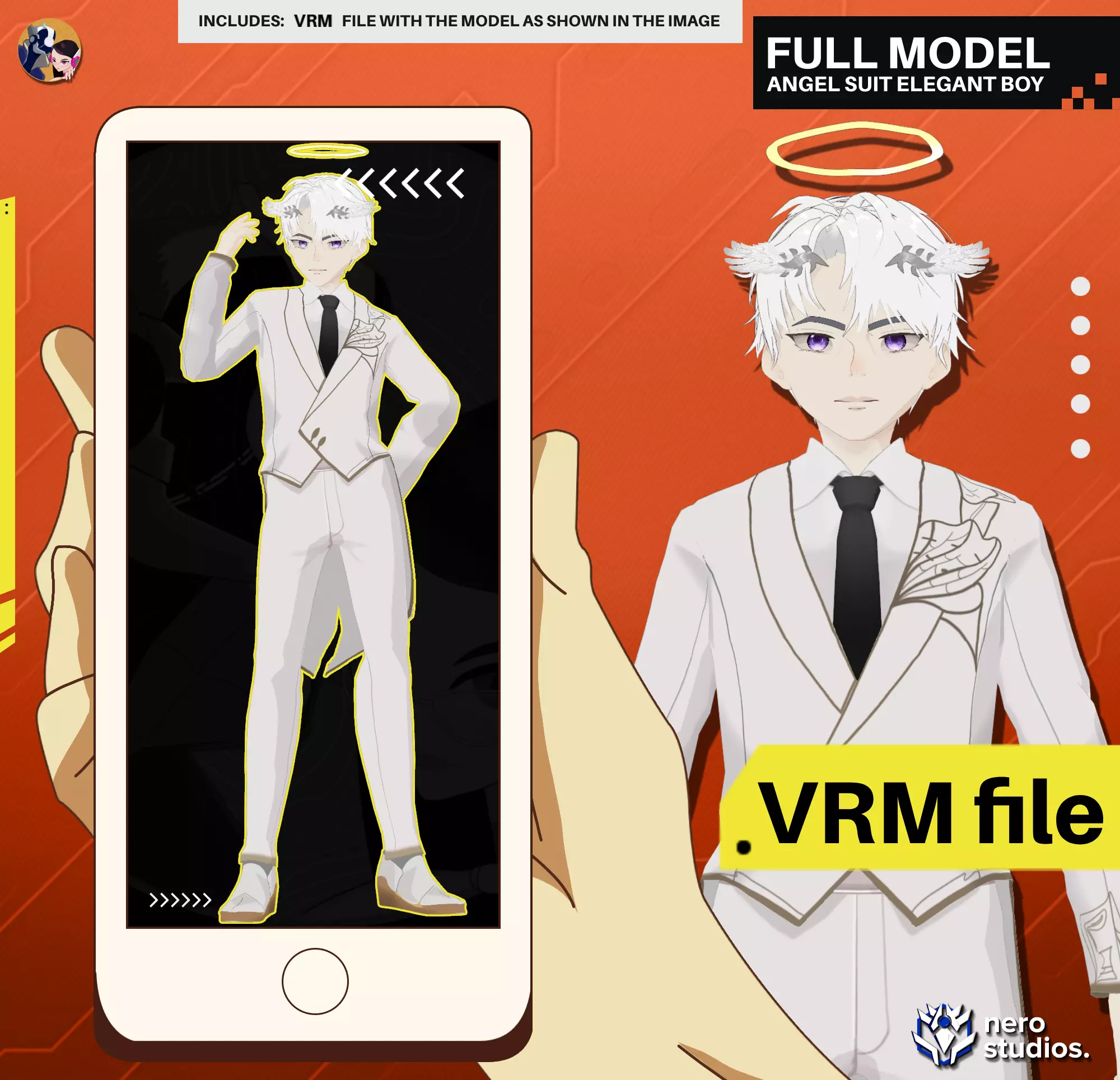 VRM ANGEL SUIT ELEGANT HANDSOME BOY WHITE SUIT ANIME VROID 3D model ...