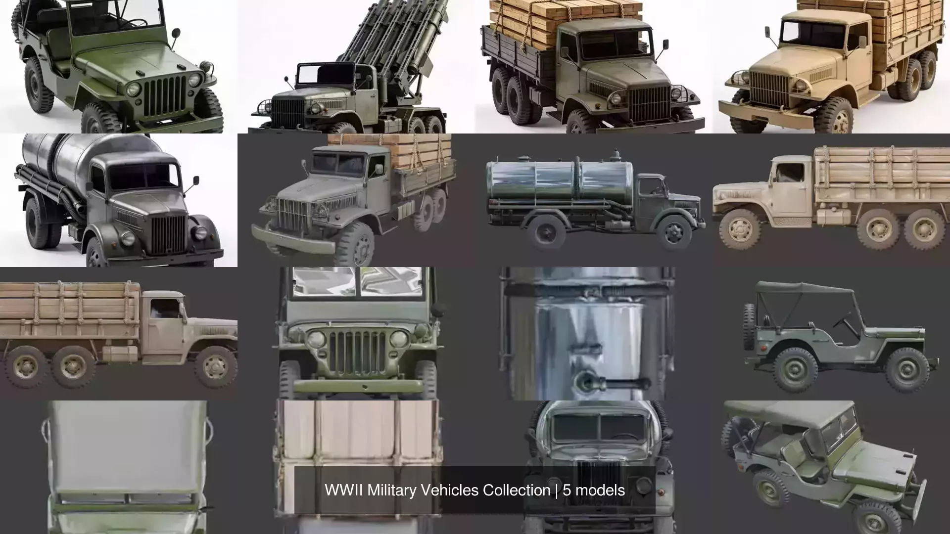 3D Model Pack WWII Military Vehicles Collection VR / AR / low-poly ...