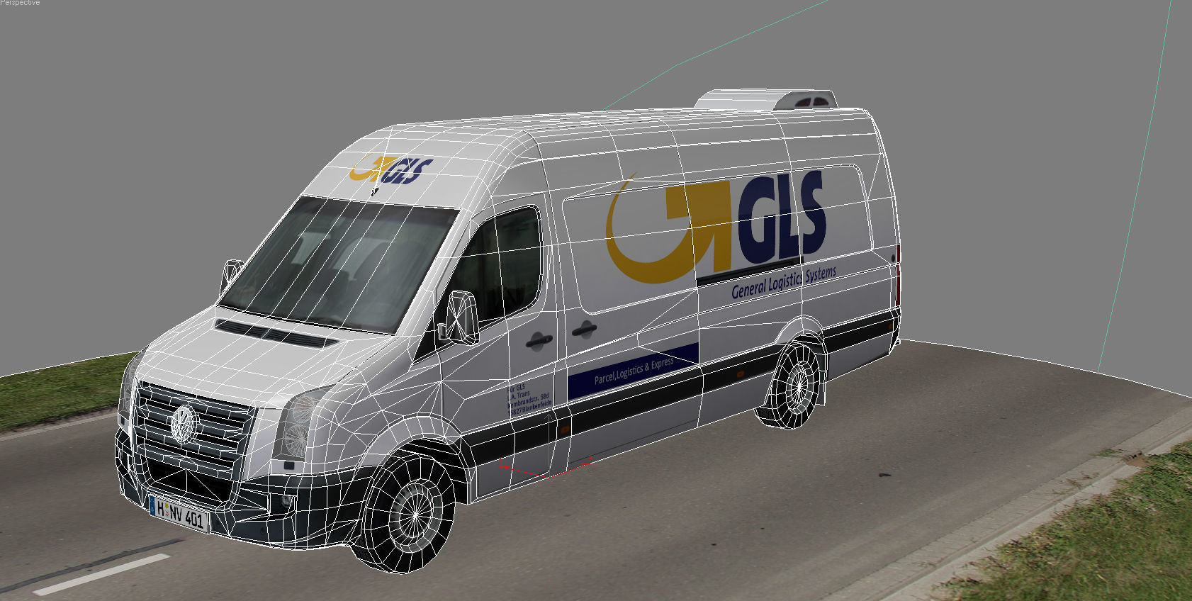 3D model Volkswagen GLS parcel delivery bus VR / AR / low-poly rigged ...
