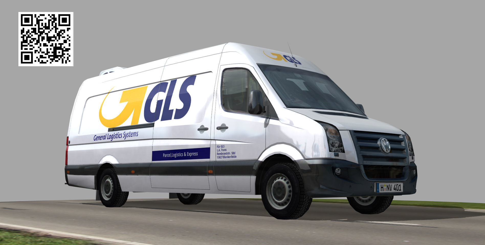 3D model Volkswagen GLS parcel delivery bus VR / AR / low-poly rigged ...