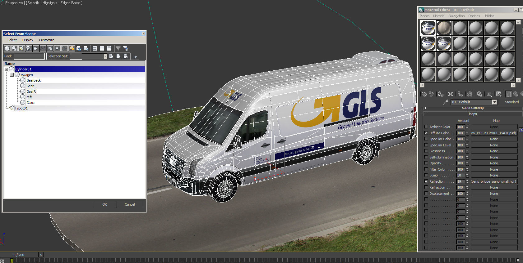 3D model Volkswagen GLS parcel delivery bus VR / AR / low-poly rigged ...