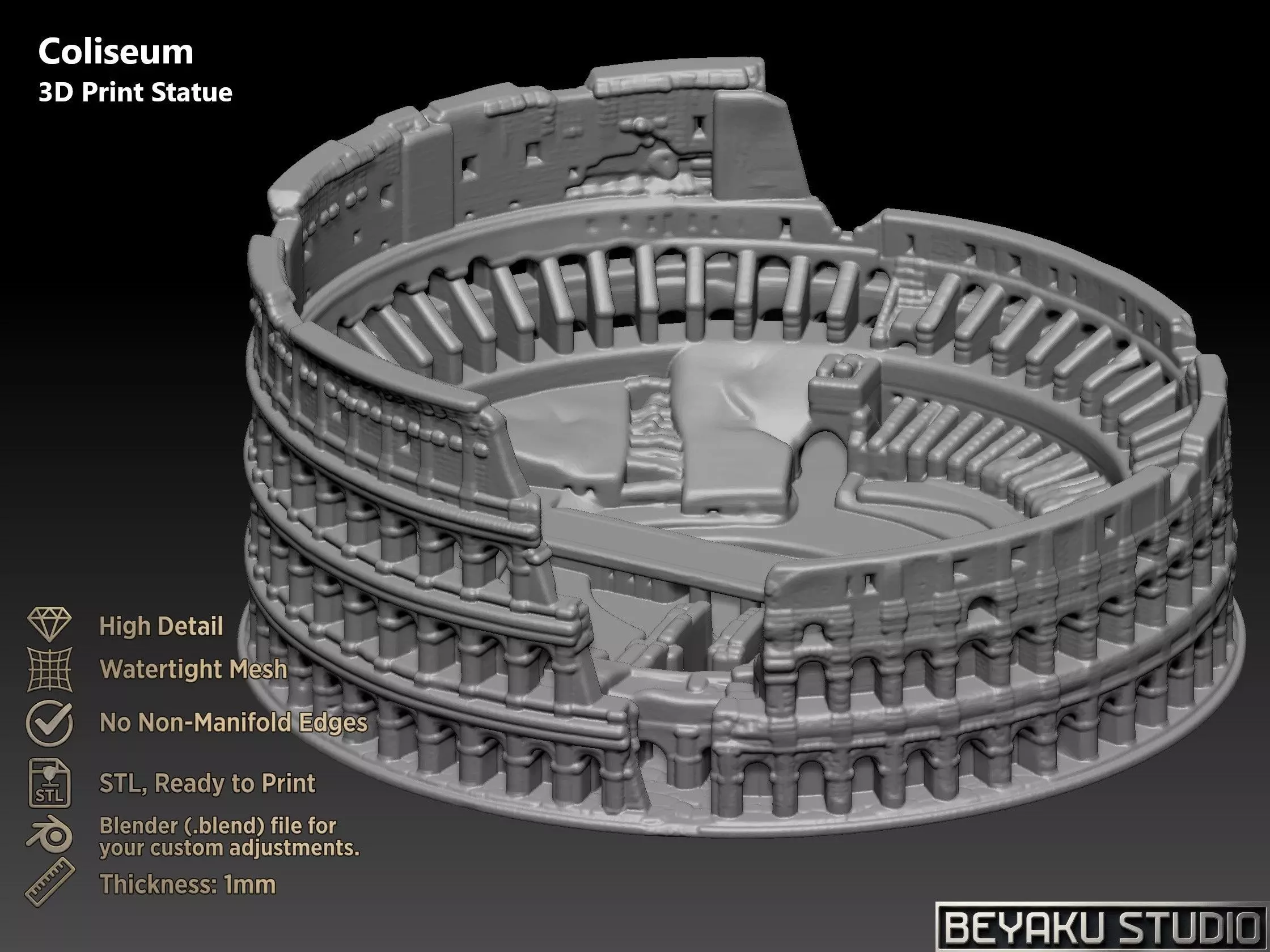 Coliseum Statue - STL File for 3D Printing free 3D model 3D printable ...