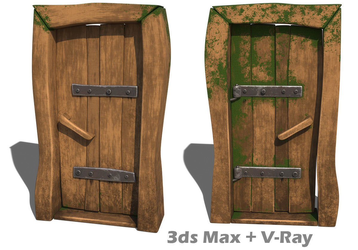3D model Old wooden door cartoonish ancient retro antique stylized VR ...